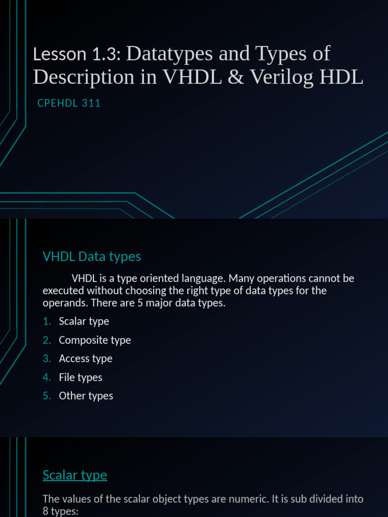 Lesson 13 Data Types And Description In Vhdl And Verilog Pdf Vhdl 1201