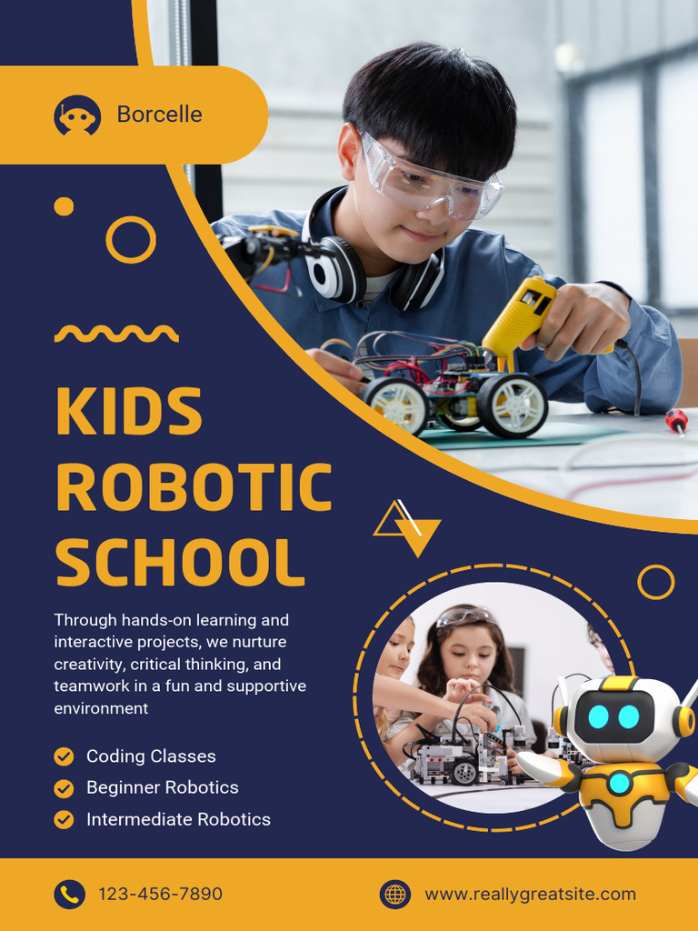 Navy and Yellow Modern Kids Robotic School Flyer | PDF