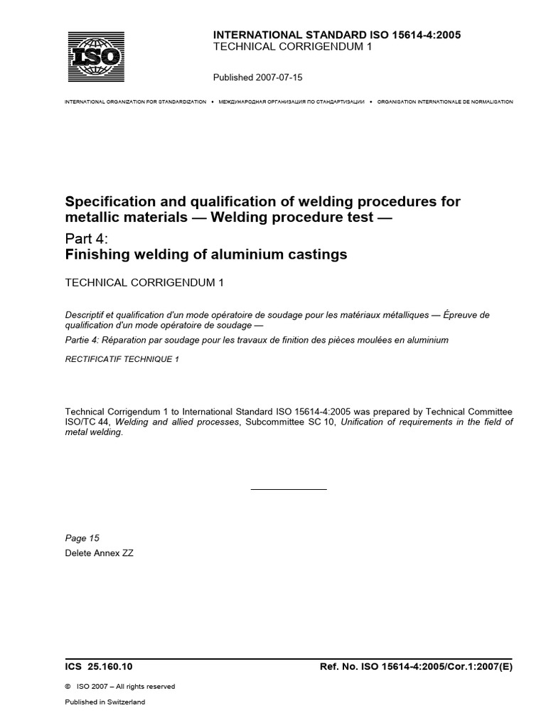 ISO 15614-4 2005 Cor 1 2007 (E) | PDF