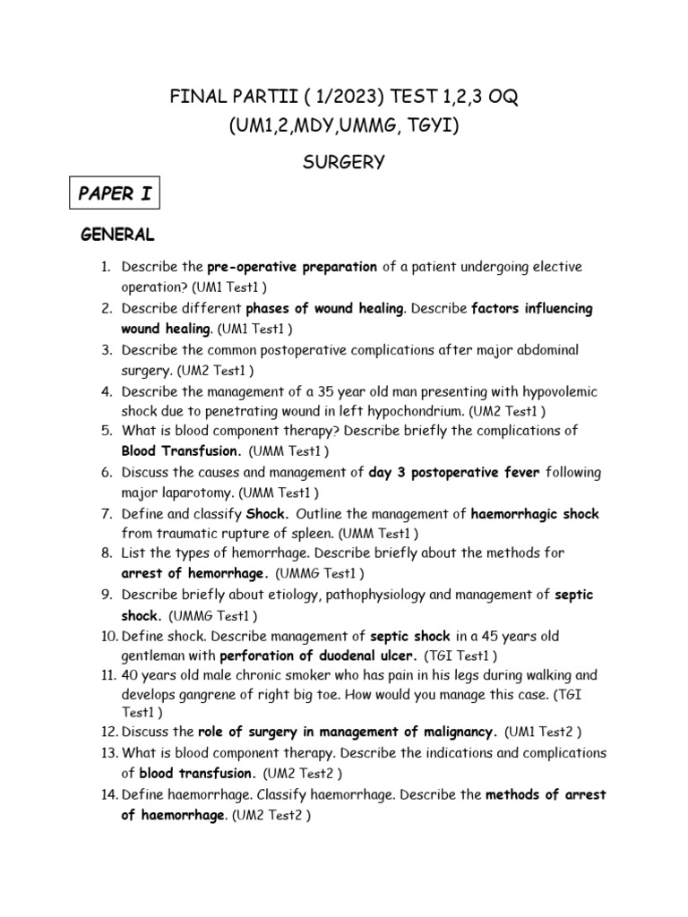 2024-Surgery-Test- | PDF | Bleeding | Surgery