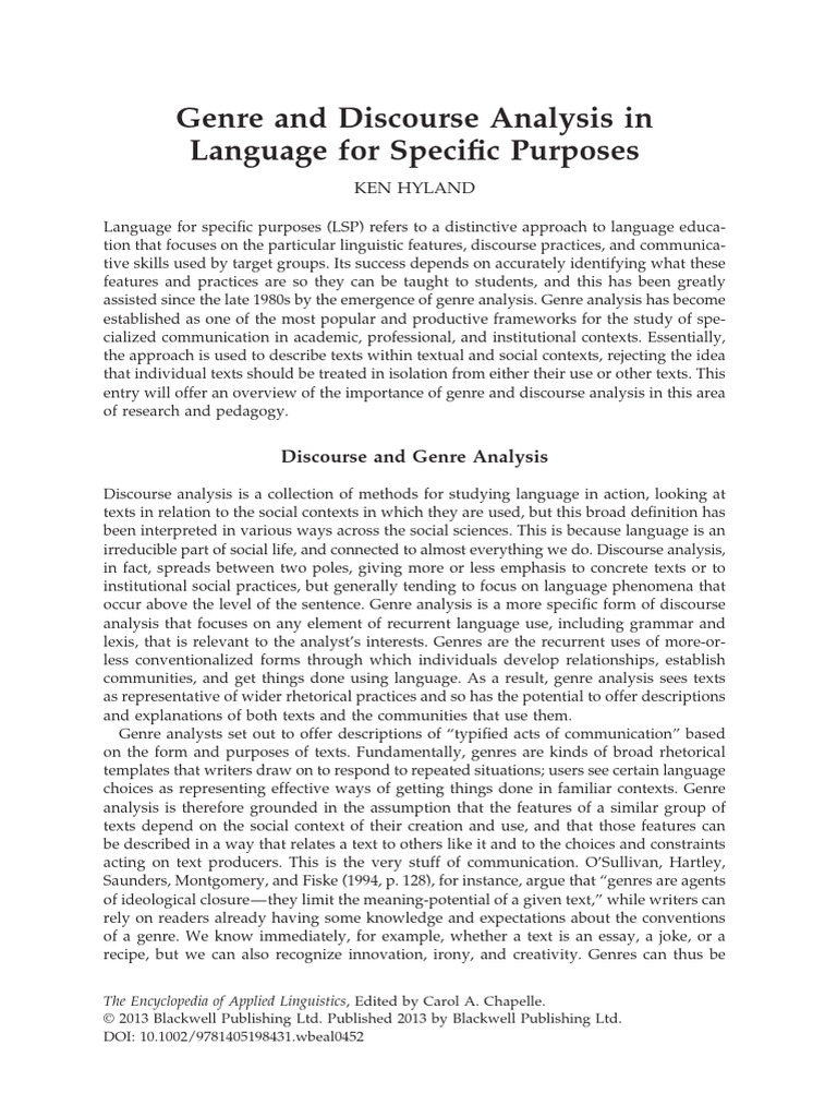 Genre and Discourse Analysis in Language | PDF | Learning | Pedagogy