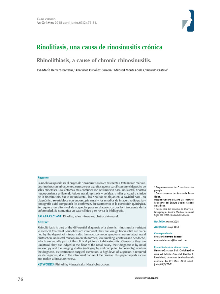Rinolitos: Causa de Rinosinusitis Crónica | PDF | Especialidades ...