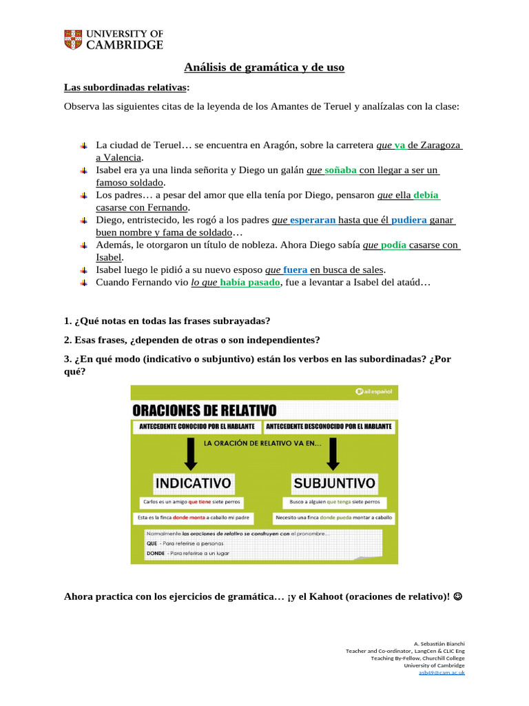 Análisis de Gramática y de Uso - Los Relativos | PDF