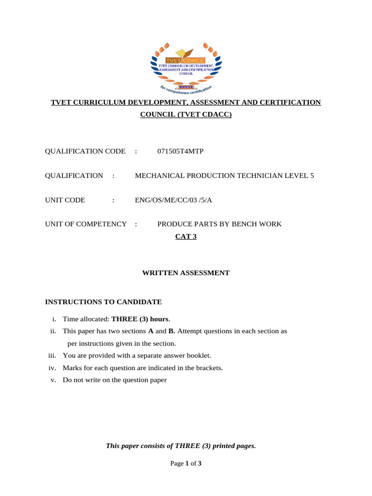 Mechanical Production Technician Exam Guide | PDF | Metalworking | Tools