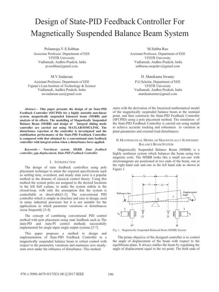 Design of State-PID Feedback Controller For MSBBS | PDF | Control ...