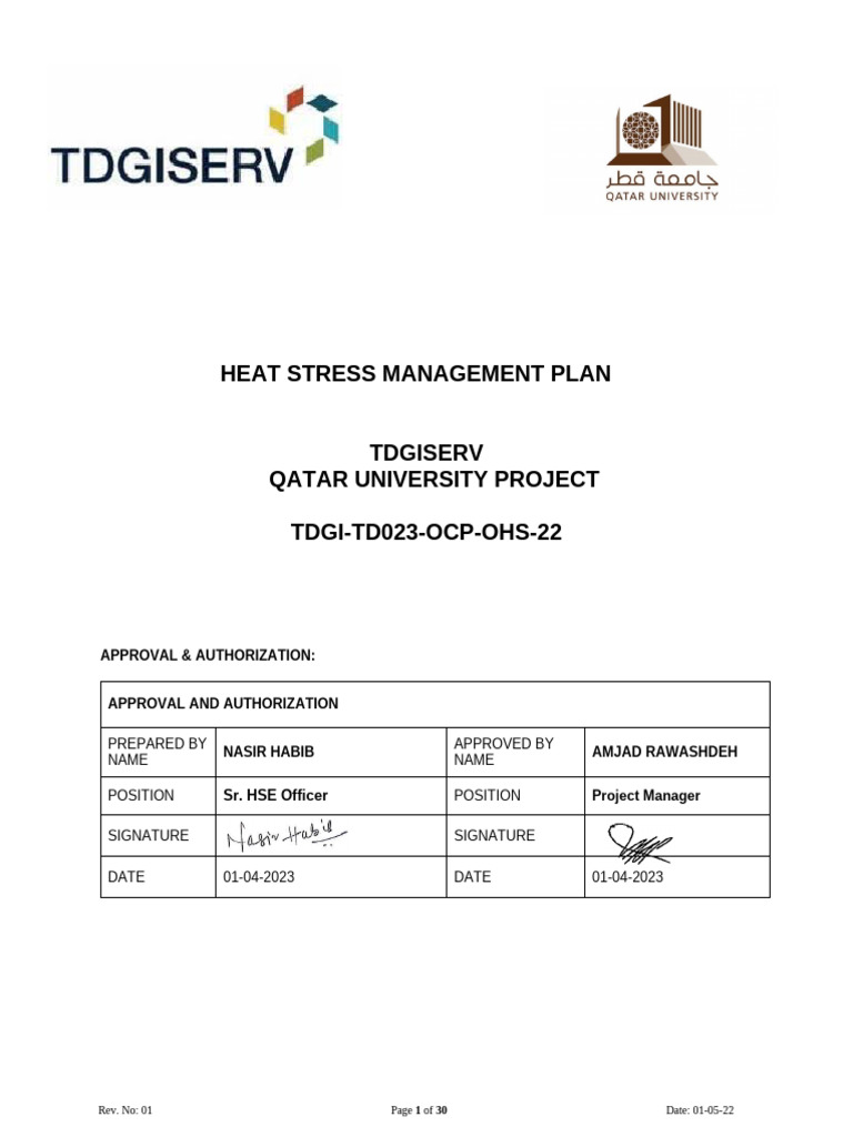 TDGI-TD023-OCP-OHS-22 - Heat Stress Management Plan | PDF ...