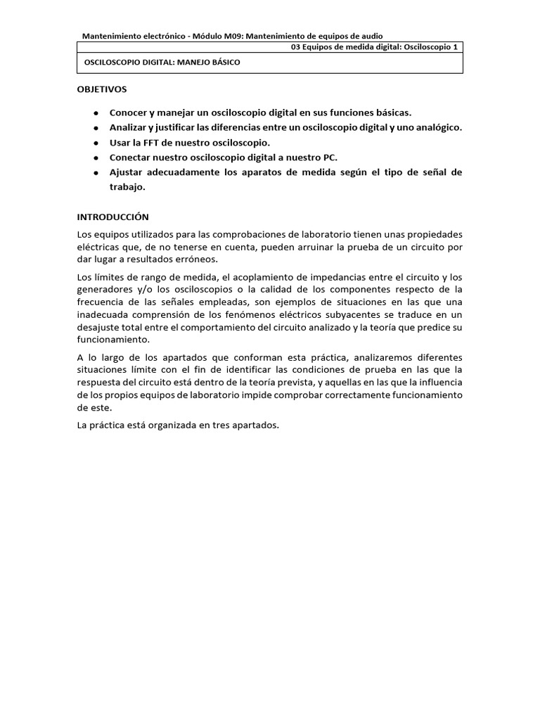 Manejo Básico del Osciloscopio Digital | PDF | Electrónica | Señal analoga