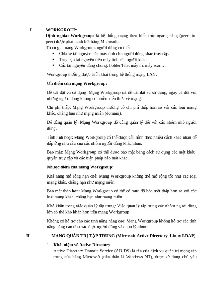 I. Workgroup: Định nghĩa: Workgroup | PDF