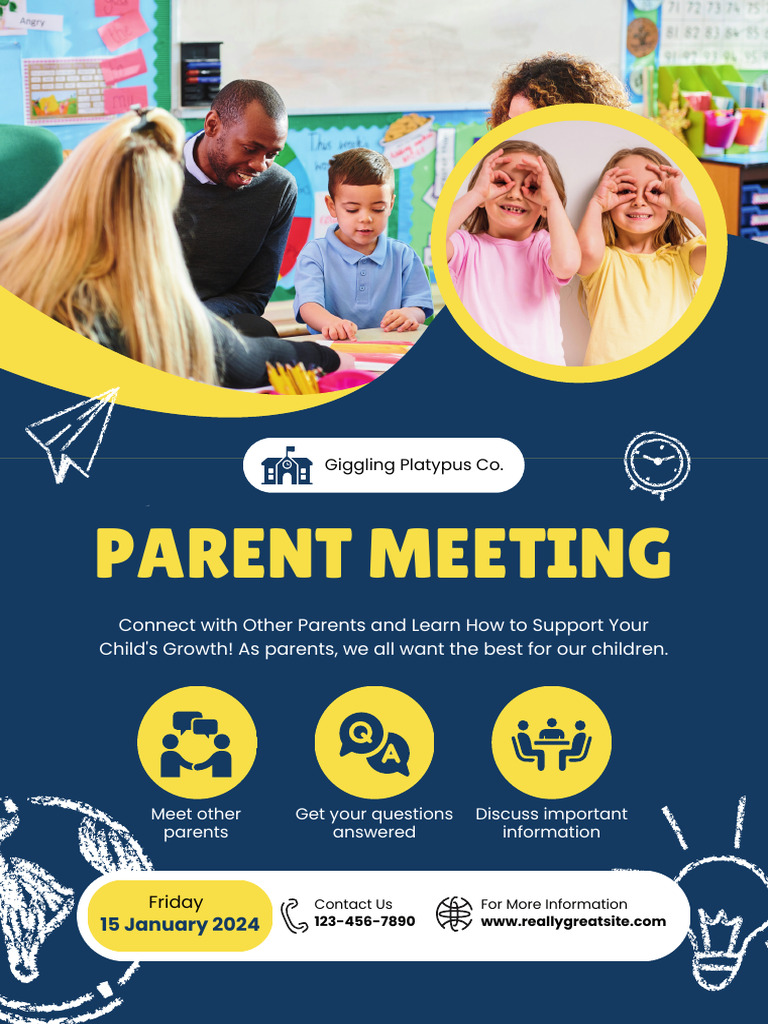 Blue and Yellow Modern Parent Meeting Flyer | PDF