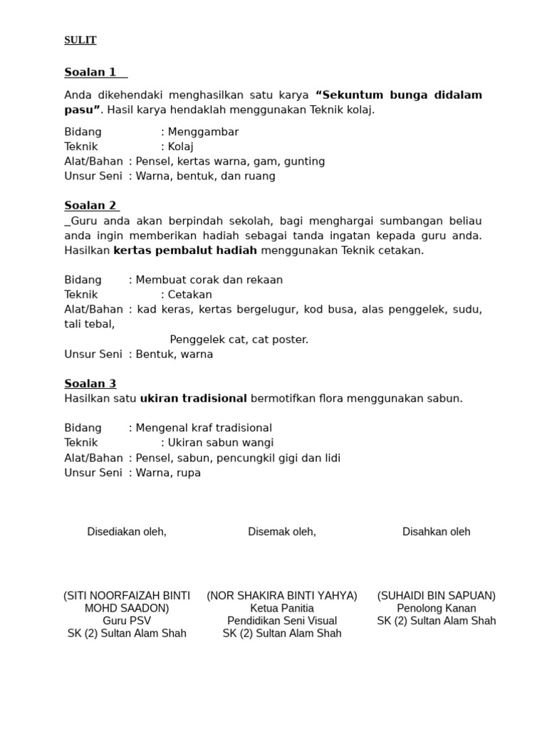 Soalan Uasa PSV | PDF