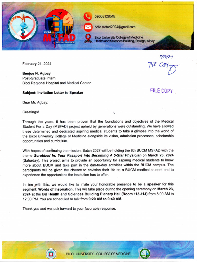 Invitation Letter-Speaker-DrAgbay | PDF