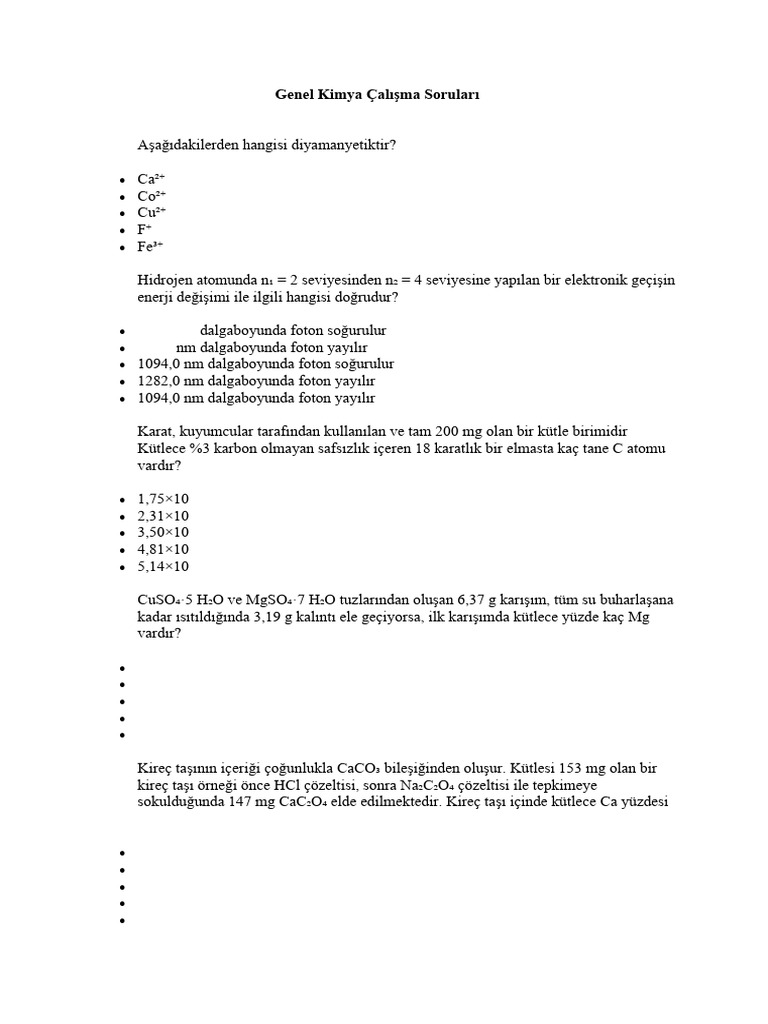 Genel Kimya Calisma Sorulari | PDF