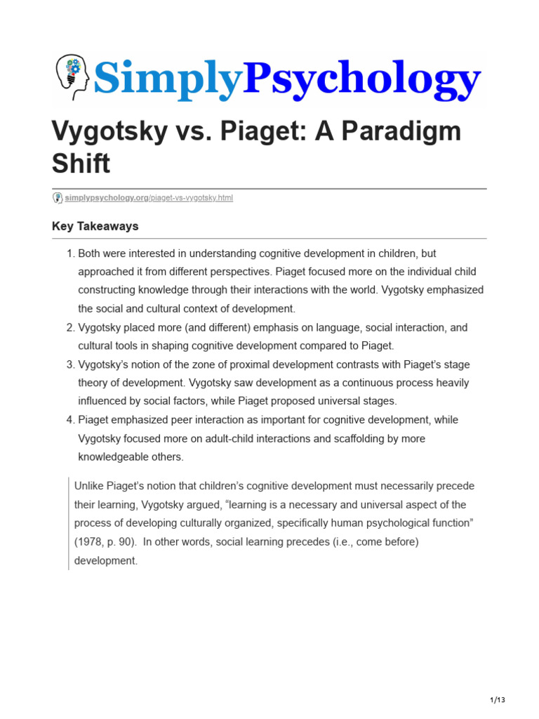 Vygotsky Vs Piaget A Paradigm Shift | PDF | Cognitive Development ... Vygotsky Vs Piaget A Paradigm Shift | PDF | Cognitive Development ...