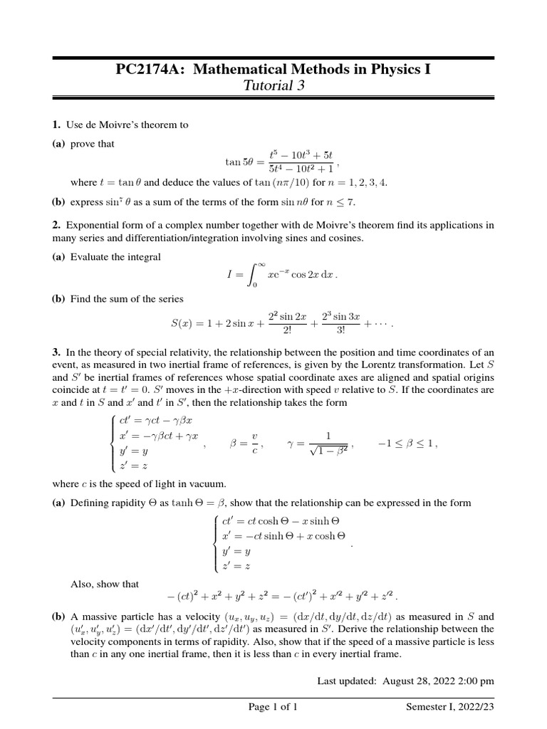 Physics Math Methods Tutorial | PDF | Physics | Mathematical Physics