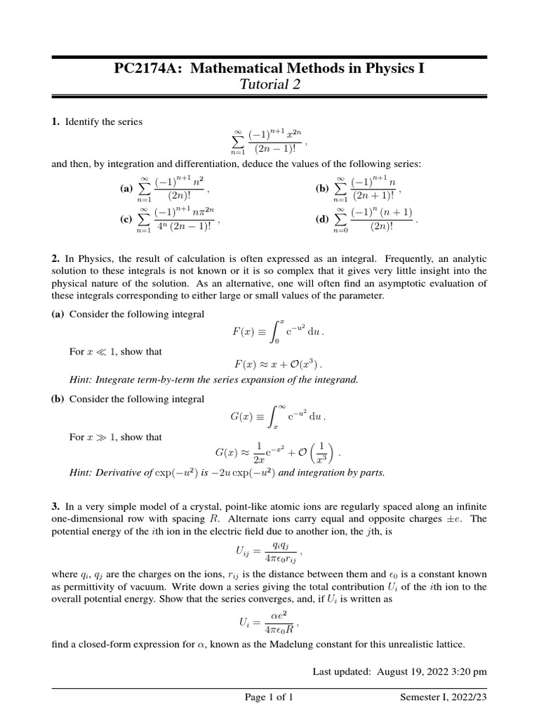 PC2174A 2022 Tutorial 02 | PDF | Integral | Infinity