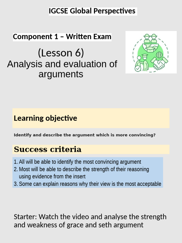 Component 1 - Written Exam (Lesson 6) Analysis and Evaluation of ...