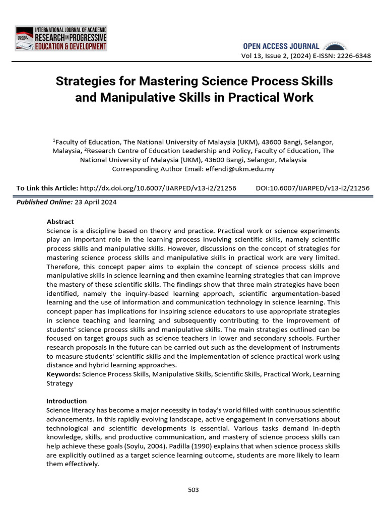 Strategies For Mastering Science Process Skills and Manipulative Skills in Practical Work | PDF ...