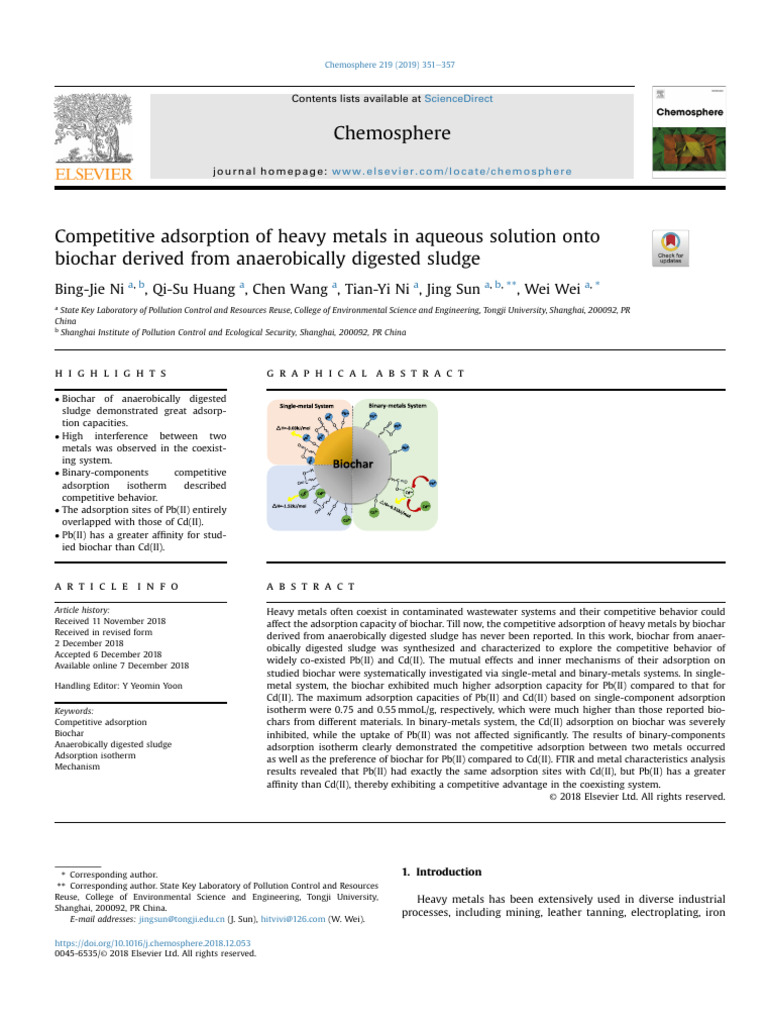 Competitive Adsorption of Heavy Metals in Aqueous Solution Onto Biochar ...