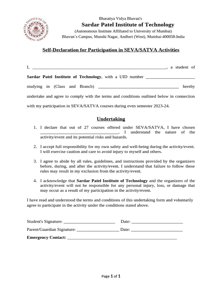 SEVA/SATVA Participation Form | PDF