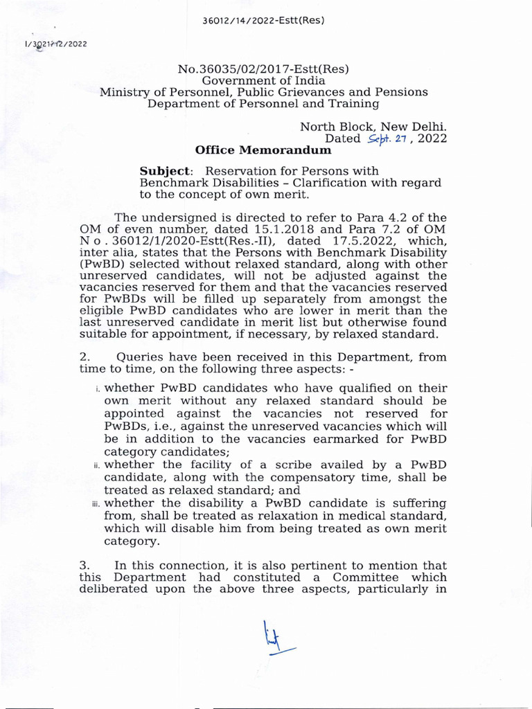 Clarification To Own Merit - PWBD | PDF | New Delhi | Delhi