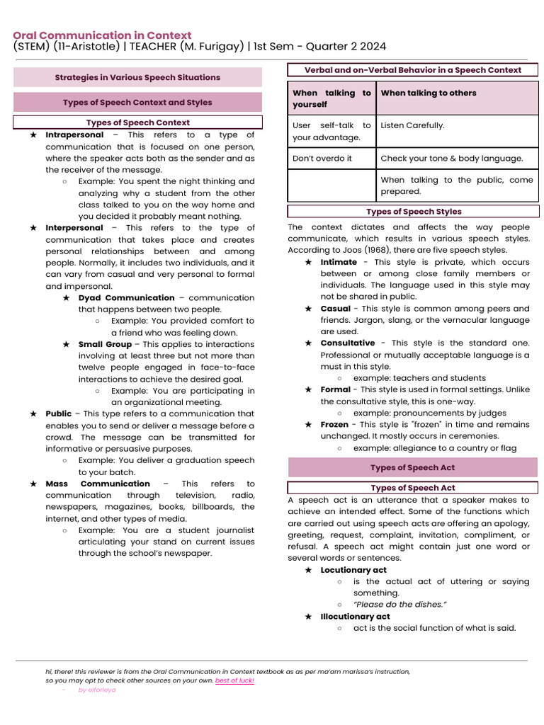 ORAL COMM Q2 Q. Reviewer 2 | PDF | Communication | Cognitive Science