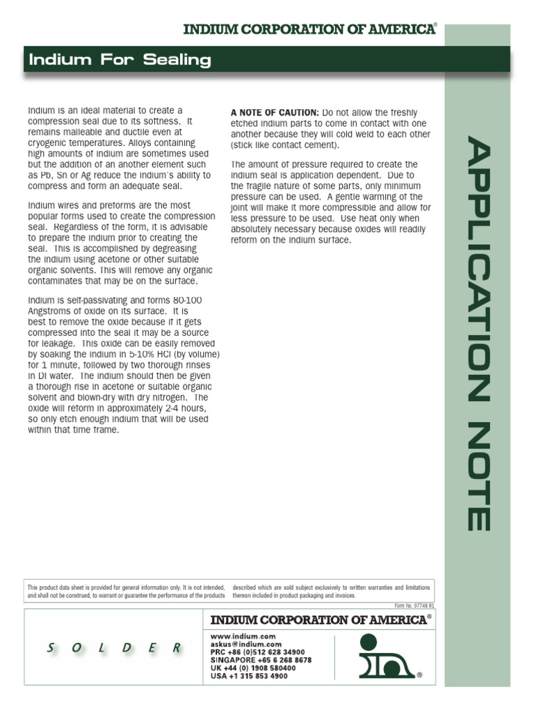 Indium For Sealing - 97748 R1 | PDF | Ductility | Building Engineering