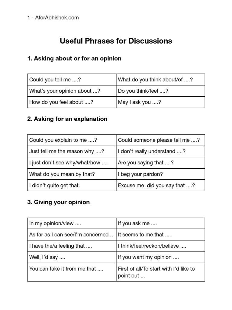 Useful Discussion Phrases Guide | PDF | Reason