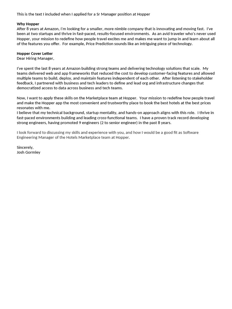 Hopper Cover Letter | PDF