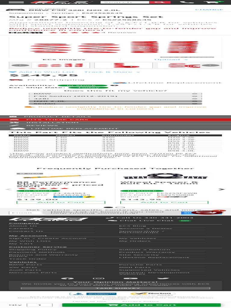 BMW F30 328i N20 2.0L Suspension Springs - 28877-2 - Super Sport ...