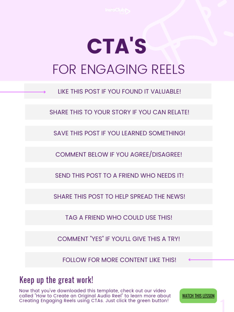 ICH - 10 CTAs For Reels - TEMPLATE | PDF