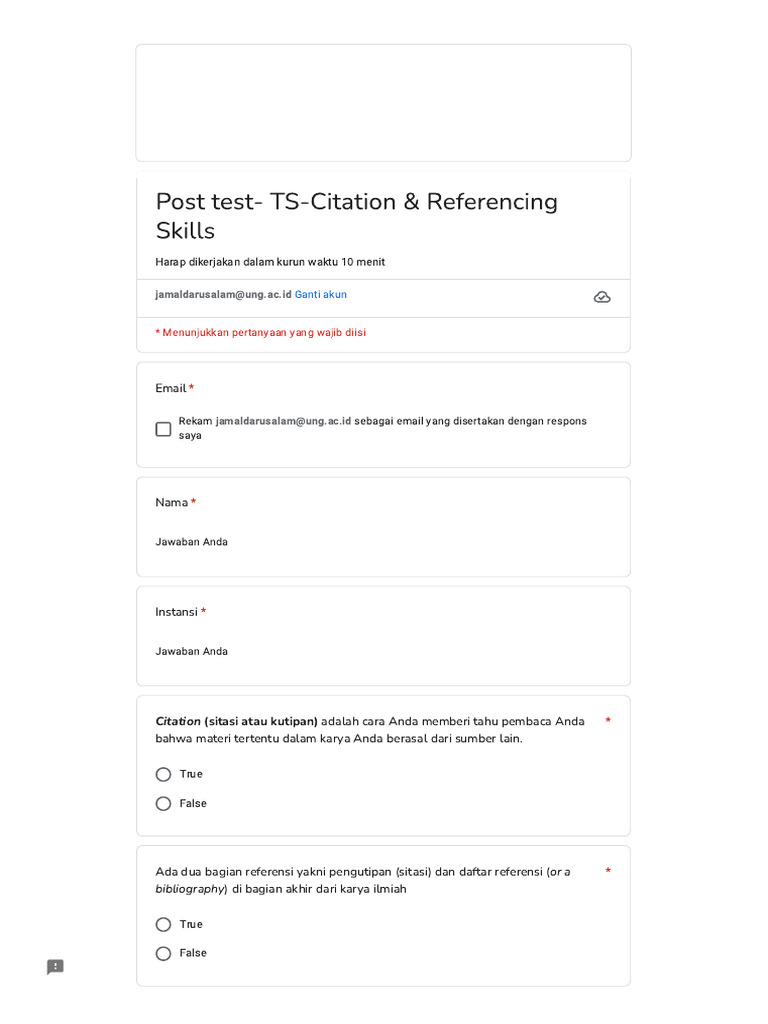 Citation and Referencing Skills Post Test | PDF