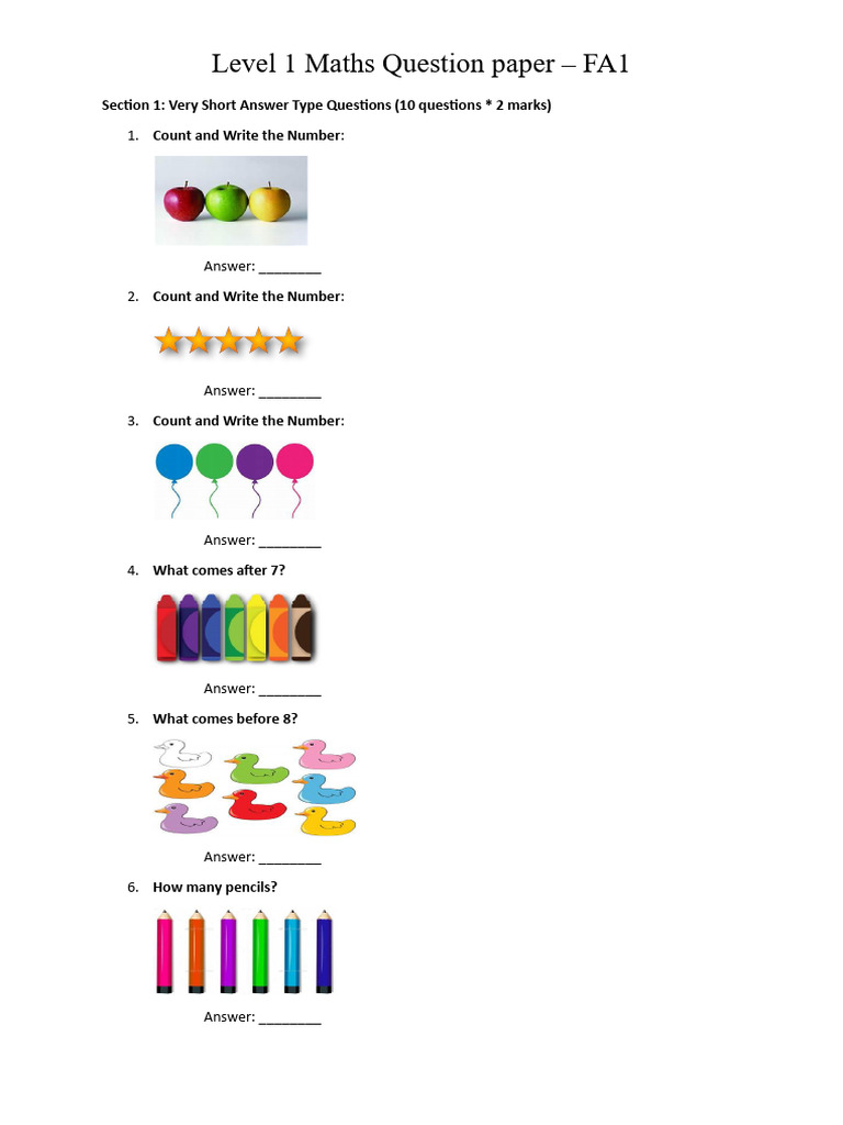 Level 1 FA 1 Question Paper | PDF