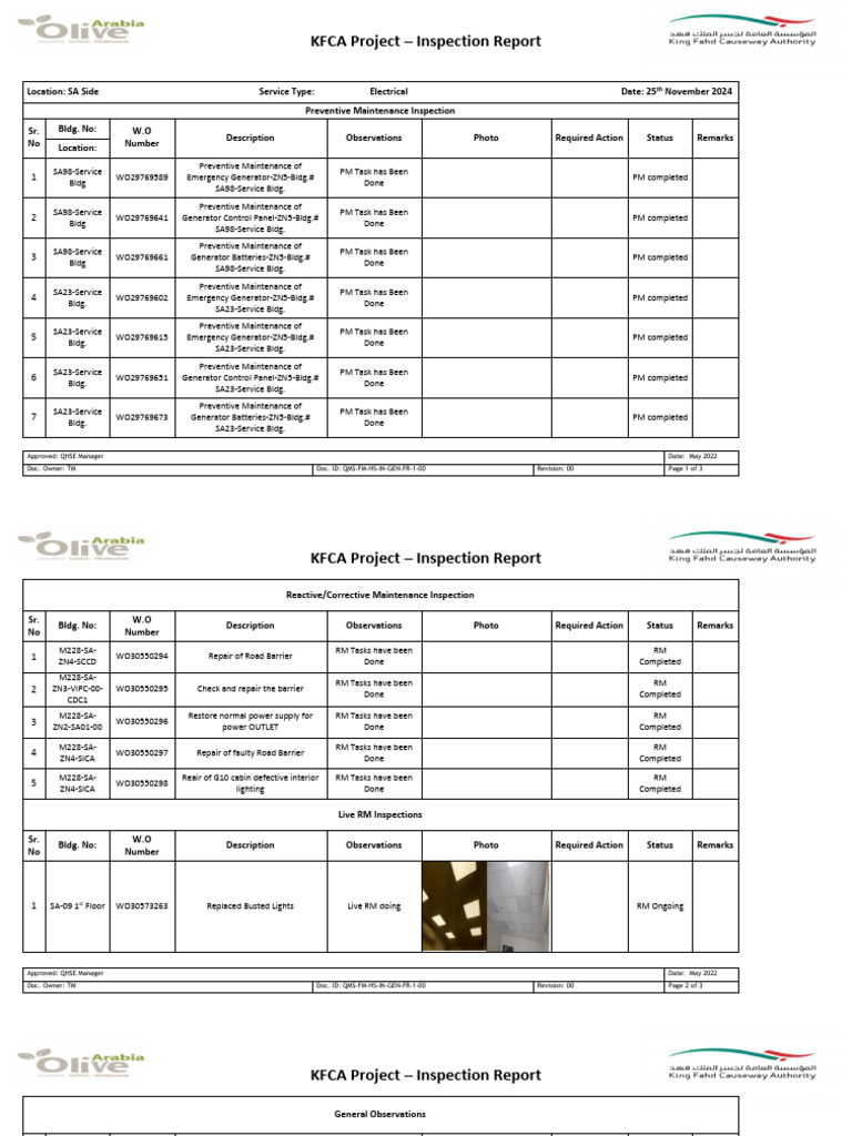 KFCA Electrical Maintenance Report | PDF