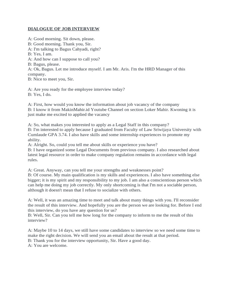Dialogue of Job Interview | PDF