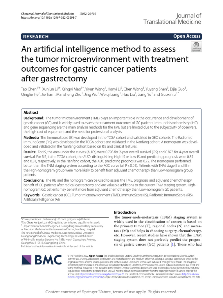 An Artificial Intelligence Method To Assess The Tumor Microenvironment With Treatment Outcomes ...