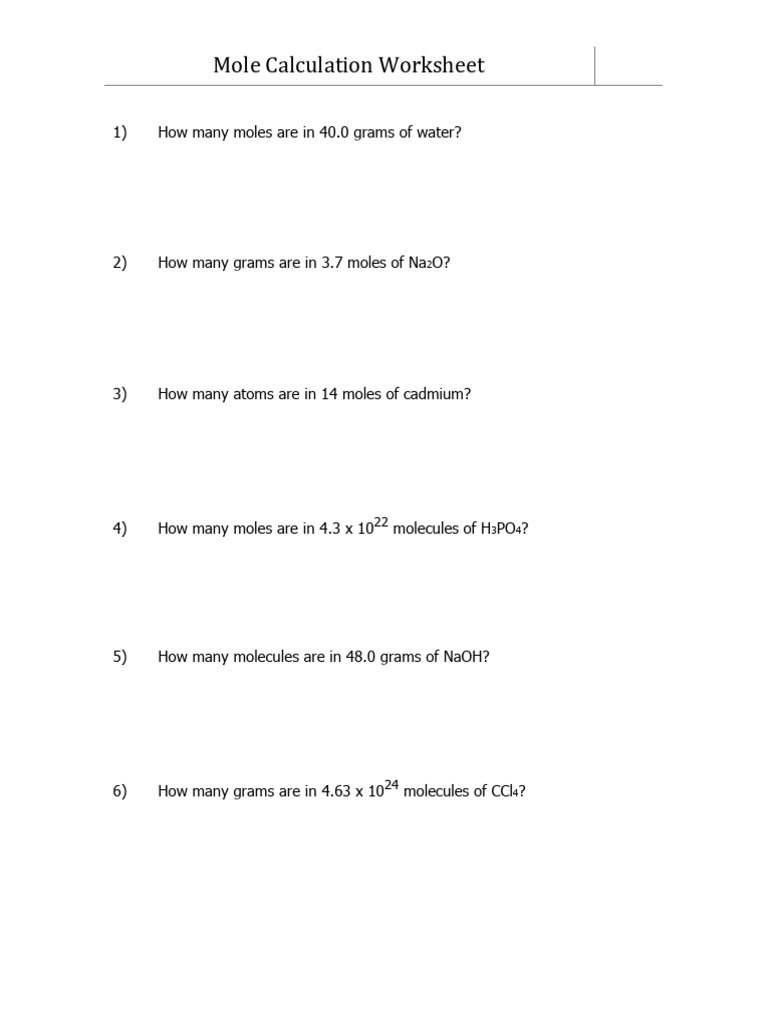 Worksheet 8 Mole Concept | PDF | Mole (Unit) | Molecules