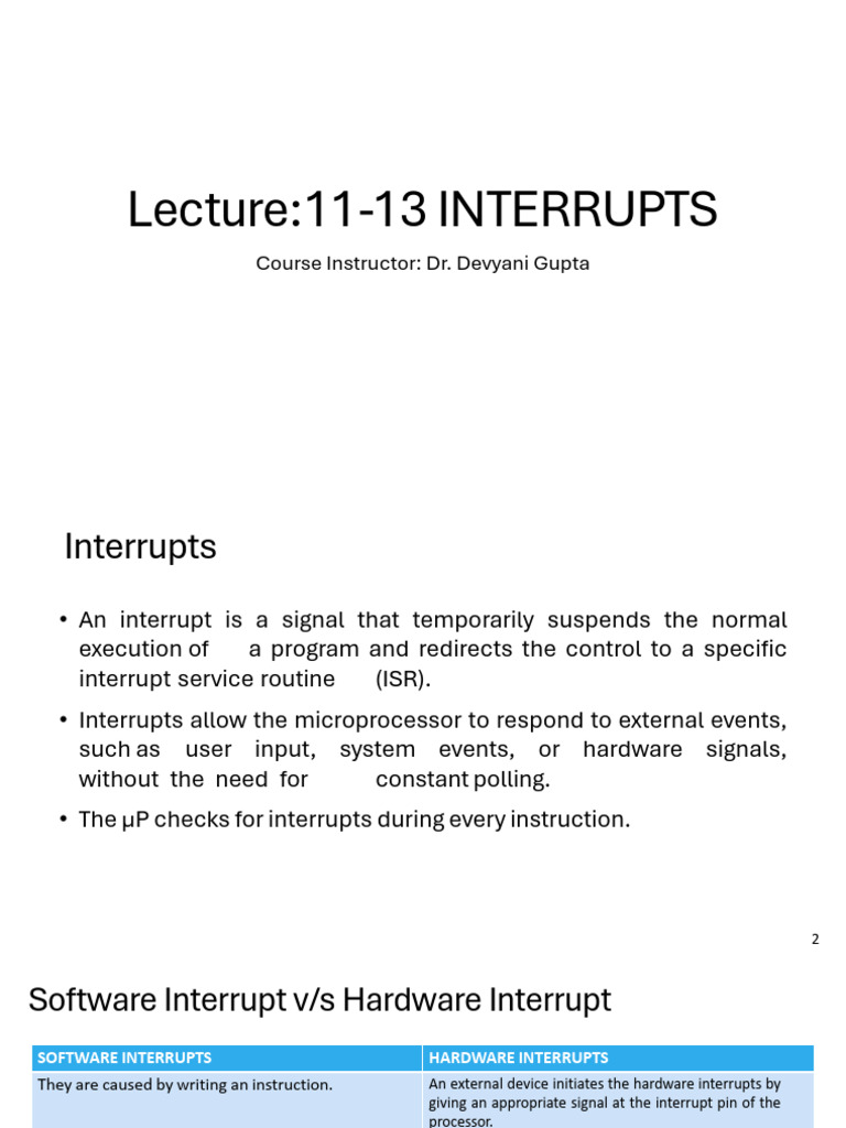 Lecture:11-13 INTERRUPTS: Course Instructor: Dr. Devyani Gupta | PDF | Integrated Circuit ...