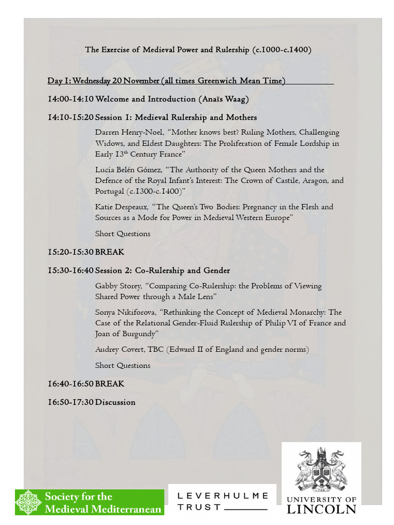 The Exercise of Medieval Power and Rulership SCHEDULE | PDF | Monarchy