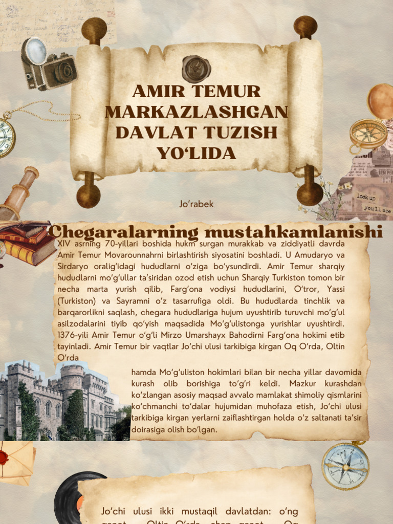 Amir Temur Markazlashgan Davlat Tuzish Yo Lida | PDF