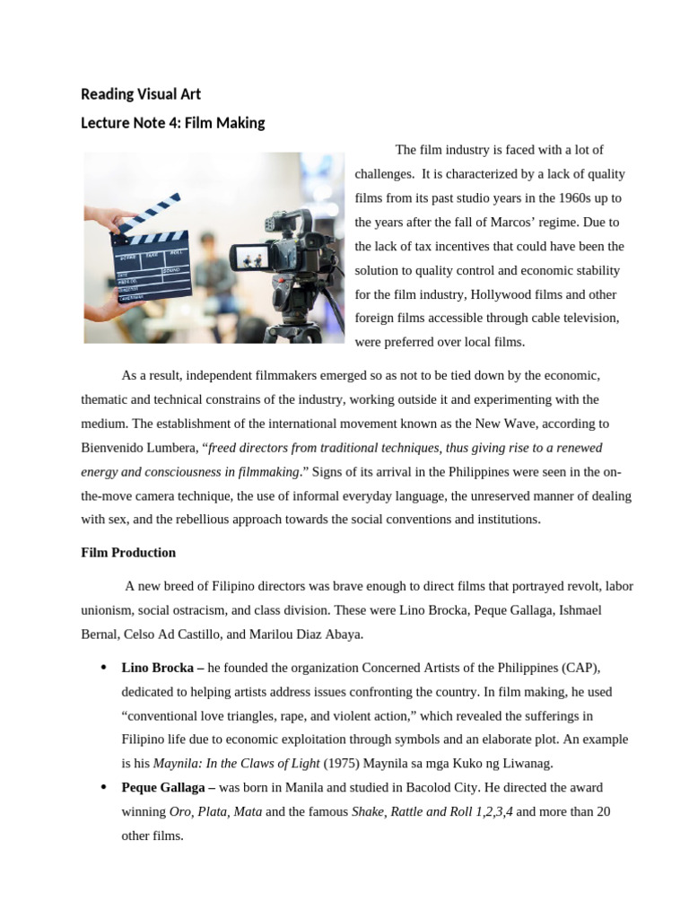 Lecture Note 4 Film Making | PDF