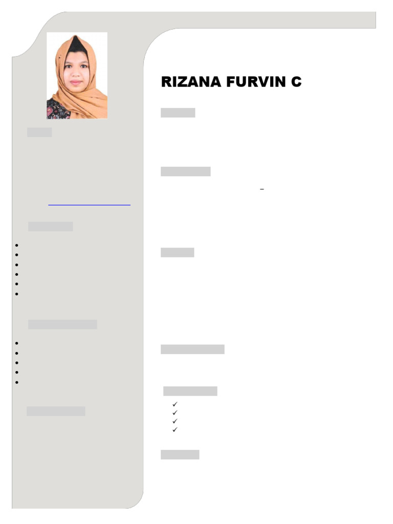 Resume of Rizana Furvin C | PDF