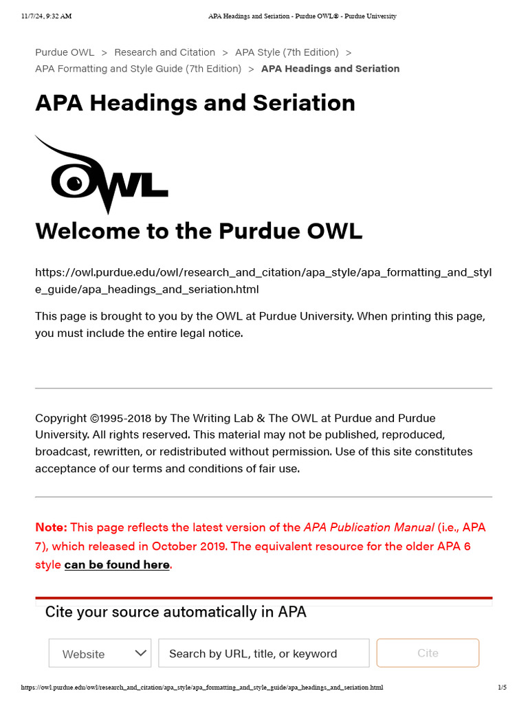 APA Headings and Seriation - Purdue OWL® - Purdue University | PDF ...