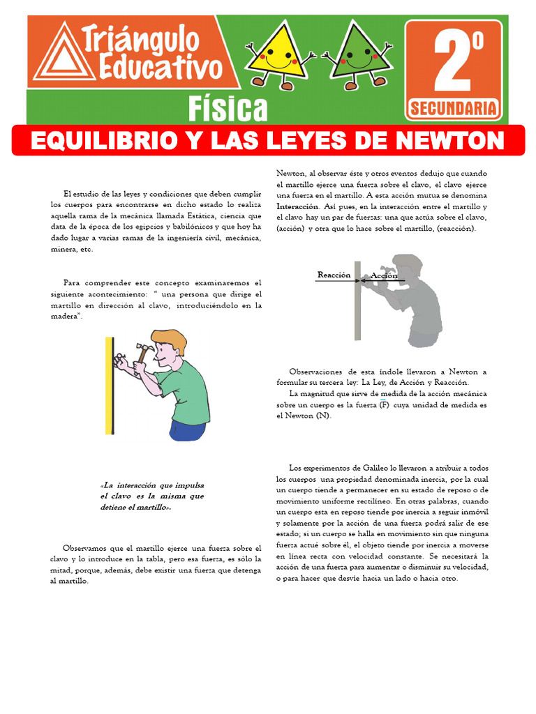 Equilibrio y Las Leyes de Newton para Segundo Grado de Secundaria | PDF | Fuerza | Las leyes del ...