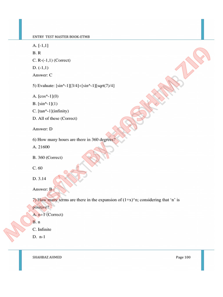 Nust Maths Past Paper MCQS-2 | PDF