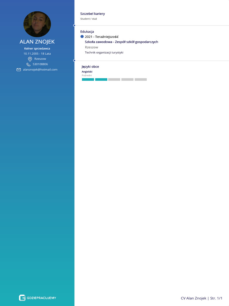 Gdziepracujemy CV Alan Znojek | PDF