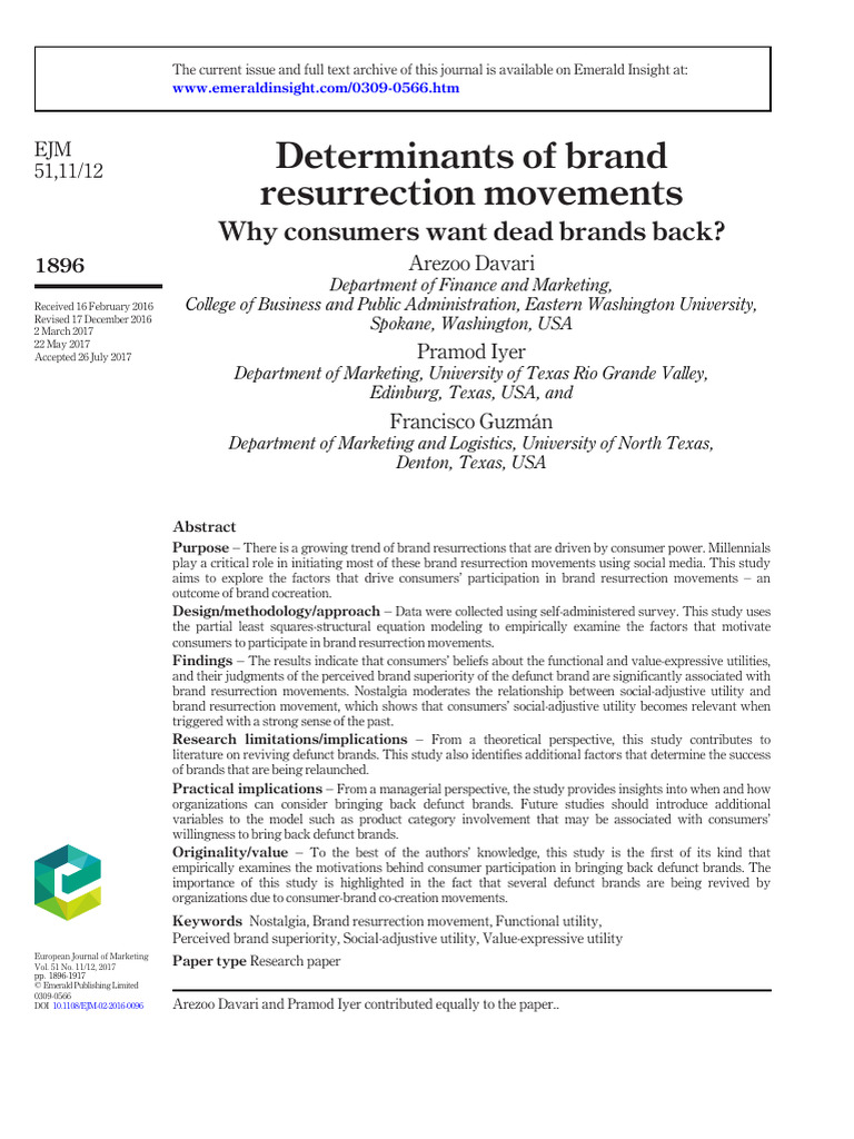 Determinants of Brand Resurrection Movements: Why Consumers Want Dead ...