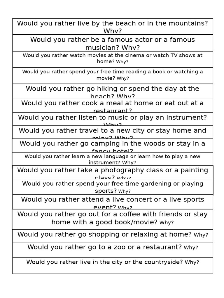 15 Questions - Would You Rather - Conversation Ball | PDF