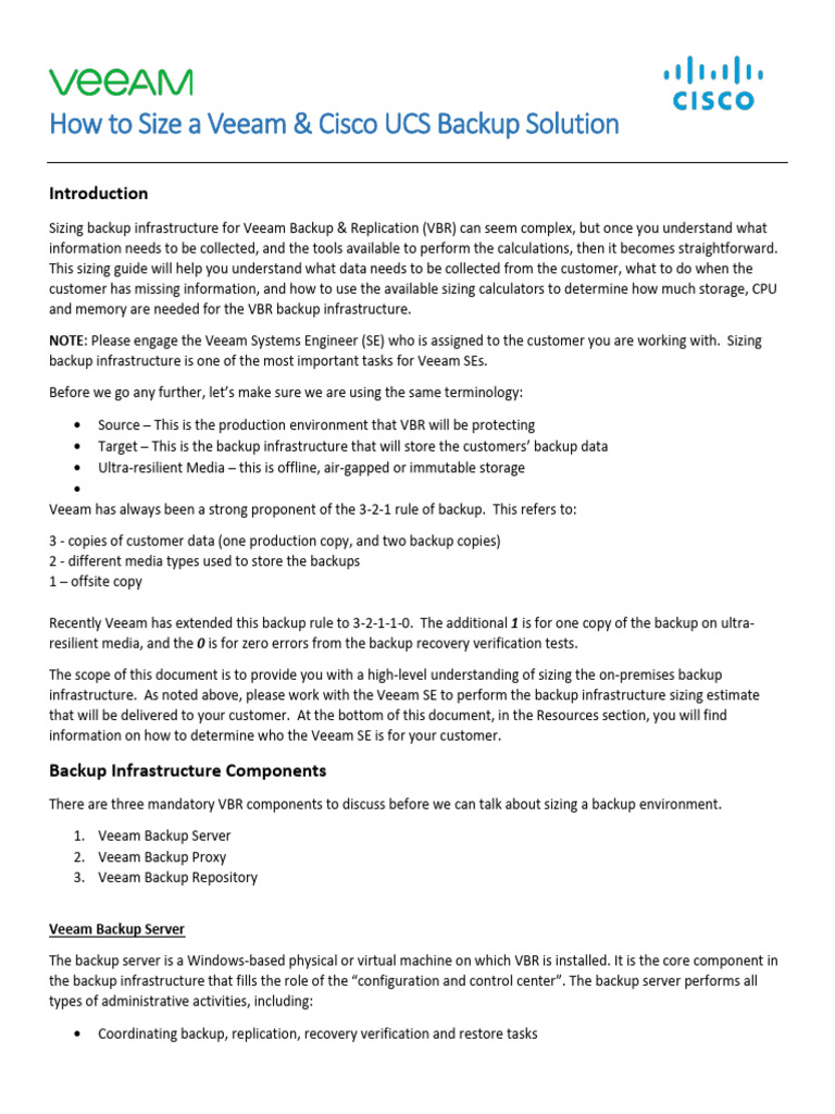 How To Size A Veeam & Cisco UCS Backup Solution | PDF | Backup | Computer Data Storage