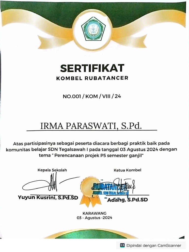 Sertifikat Kombel Irma | PDF