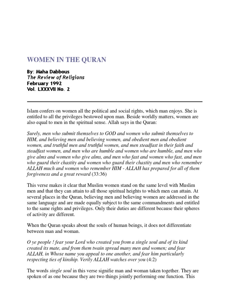 Women’s Equality in Islam | PDF | Chastity | Mary, Mother Of Jesus
